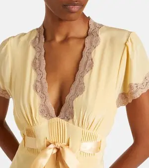 Rixo Marlice Silk Maxi Dress With Lace Trim - Yellow