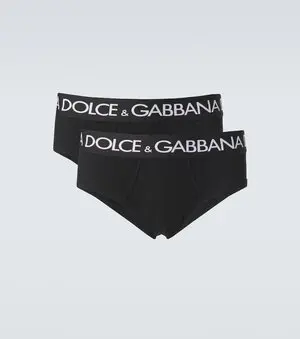 Dolce & Gabbana Set Of 2 Cotton-blend Jersey Briefs - Black