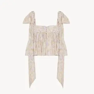 Chloé Sleeveless Cropped Top With Painted Flowers Print And Knotted Straps
