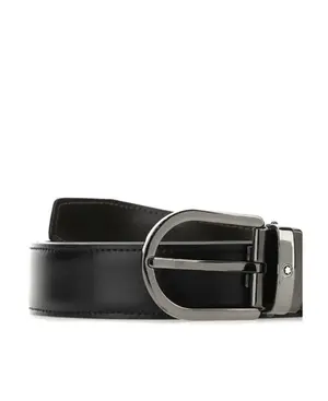 Montblanc Horseshoe Reversible Leather Belt - Black