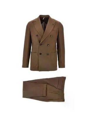 SANTANIELLO Double-breasted Linen Suit - Brown