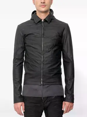MA+ Detachable-hood Leather Jacket - Black