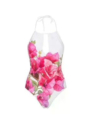 BIKINVILLE Bougainvillea Floral-print Halterneck Swimsuit - White
