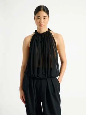 Balmain Sleeveless Muslin Top With Drawstring Neck