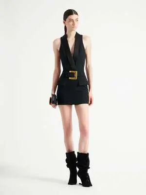Balmain Belted Grain De Poudre Mini Dress