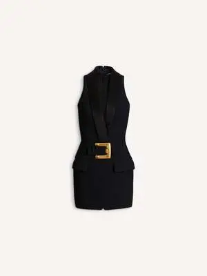 Balmain Belted Grain De Poudre Mini Dress
