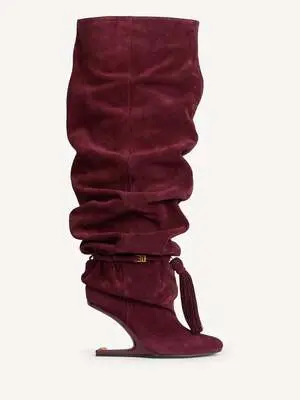 Balmain Suede Thigh-high Boots With Tassel Detail - Red