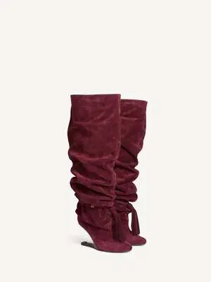 Balmain Suede Thigh-high Boots With Tassel Detail - Red