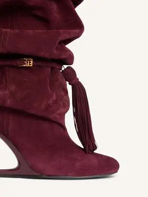 Balmain Suede Thigh-high Boots With Tassel Detail - Red