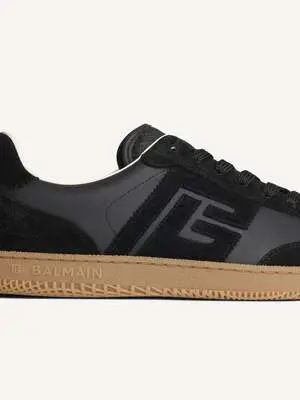 Balmain Swan Suede And Smooth Leather Lace-up Sneakers - Black