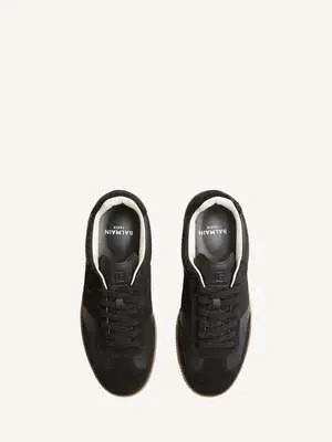 Balmain Swan Suede And Smooth Leather Lace-up Sneakers - Black