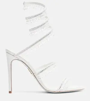 Rene Caovilla Chandelier Embellished Satin Sandals - White