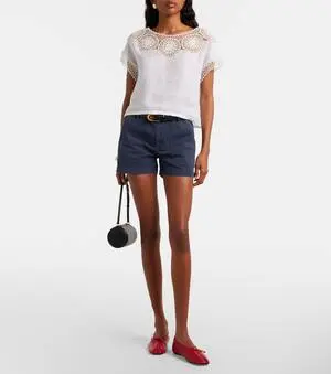 NILI LOTAN Cotton Blend Shorts - Blue