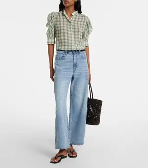 FRAME Crochet Bow Cropped Wide-leg Jeans