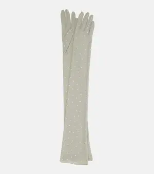 Oseree Crystal-embellished Mesh Gloves - Grey