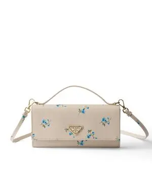 Prada Printed Saffiano Leather Wallet With Shoulder Strap - Neutral