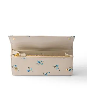 Prada Printed Saffiano Leather Wallet With Shoulder Strap - Neutral