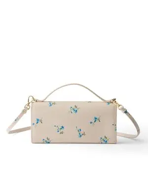 Prada Printed Saffiano Leather Wallet With Shoulder Strap - Neutral