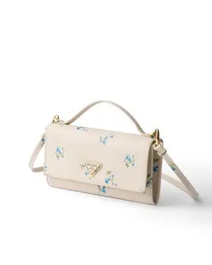 Prada Printed Saffiano Leather Wallet With Shoulder Strap - Neutral