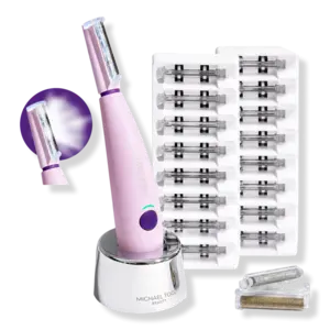 MICHAEL TODD BEAUTY Sonicsmooth Pro+ Dermaplaning Peach Fuzz Remover Led Light, 16 Blades, 2 Exfoliation Tips - Pink