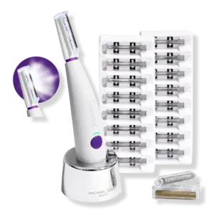 MICHAEL TODD BEAUTY Sonicsmooth Pro+ Dermaplaning Peach Fuzz Remover Led Light, 16 Blades, 2 Exfoliation Tips - White