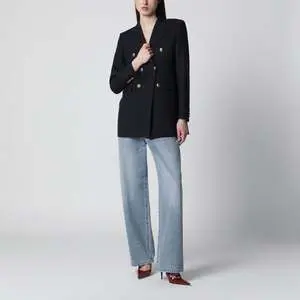Saint Laurent Double-breasted Virgin Wool Gabardine Jacket In Navy