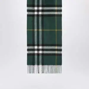 Burberry Cashmere Check Scarf In Dark Fern - Green