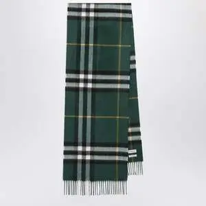 Burberry Cashmere Check Scarf In Dark Fern - Green