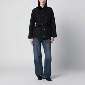 Burberry Quilted Nylon Jacket With Belted Waist - Black