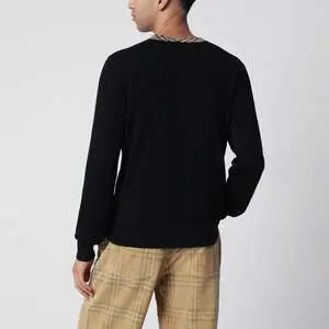 Burberry Wool V-neck Sweater With Check Motif - Black