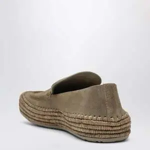 Loewe Suede And Raffia Loafers - Grey