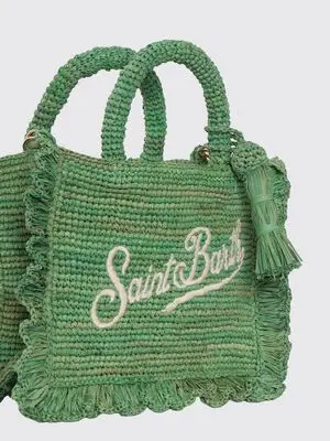MC2 SAINT BARTH Embroidered Logo Raffia Mini Handbag - Green