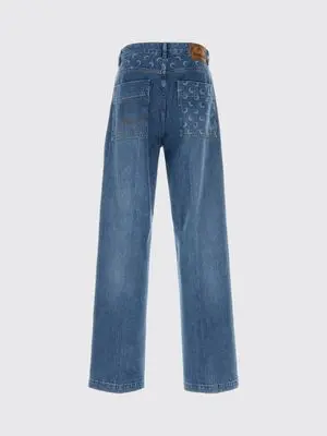 MARINE SERRE Wide Leg Pleated Jeans - Gnawed Blue