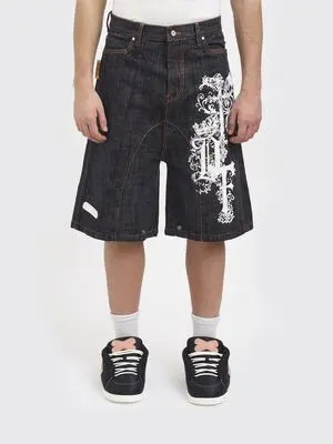 PDF Cotton Denim Graphic Print Shorts - Blue