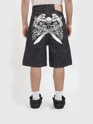 PDF Cotton Denim Graphic Print Shorts