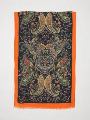 Etro Wool Blend Scarf With Paisley Print - Blue