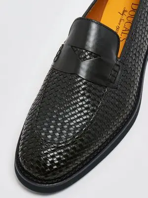 DOUCAL'S Penny Braided Leather Loafers - Blue