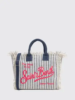 MC2 SAINT BARTH Striped Canvas Tote With Fringed Edges And Logo Detail