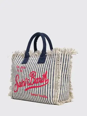 MC2 SAINT BARTH Striped Canvas Tote With Fringed Edges And Logo Detail