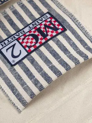 MC2 SAINT BARTH Striped Canvas Tote With Fringed Edges And Logo Detail