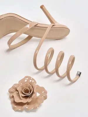 TWENTY FOURHAITCH Poniente Patent Leather Sandals With Applied Flower