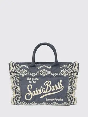 MC2 SAINT BARTH Embroidered Tote Bag With Ruffle Trim - Denim