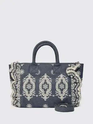MC2 SAINT BARTH Embroidered Tote Bag With Ruffle Trim - Denim