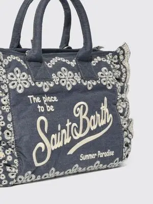 MC2 SAINT BARTH Embroidered Tote Bag With Ruffle Trim - Denim
