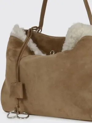 Balenciaga Suede And Shearling Rodeo Bag With Logo Bow - White