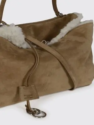 Balenciaga Suede And Shearling Rodeo Bag With Logo Bow - White