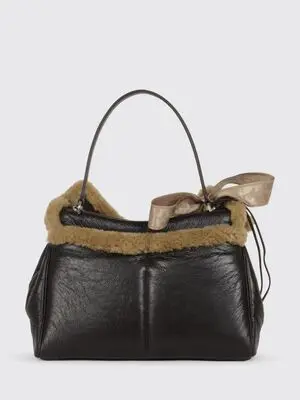 Balenciaga Leather And Shearling Rodeo Bag With Logo Bow