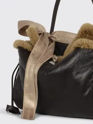 Balenciaga Leather And Shearling Rodeo Bag With Logo Bow