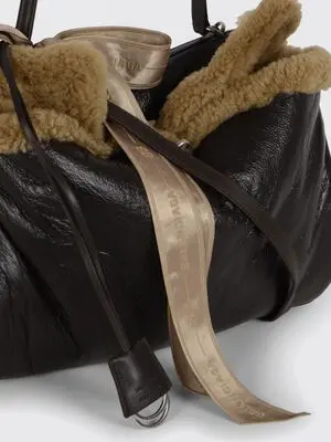 Balenciaga Leather And Shearling Rodeo Bag With Logo Bow