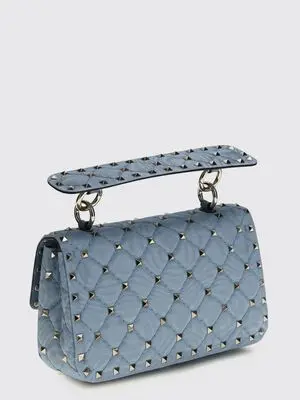 Valentino Garavani Rockstud Spike Mini Handbag In Embroidered Viscose With Studs - Blue